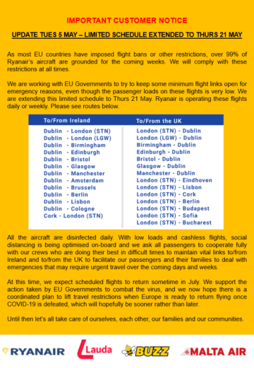 IMPORTANT CUSTOMER NOTICE – Ryanair's Corporate Website
